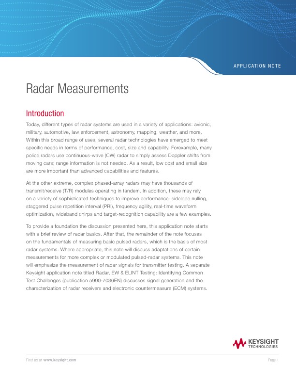 Radar Measurements PDF Asset Page | Keysight