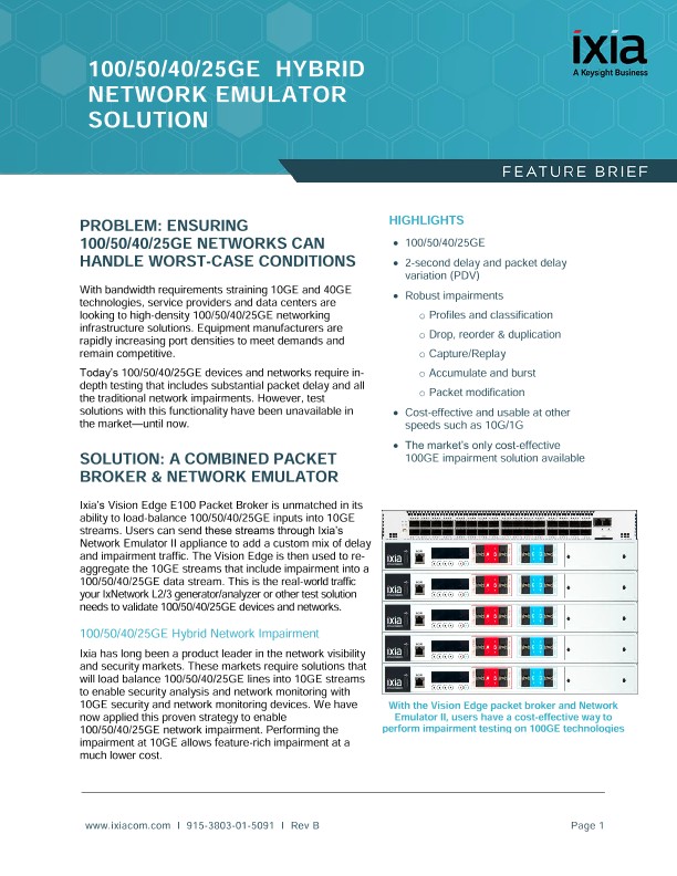 100/50/40/25GE Hybrid Network Emulator Solution PDF Asset Page | Keysight