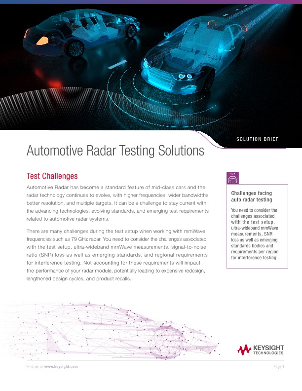 Automotive Radar Testing Solutions PDF Asset Page | Keysight