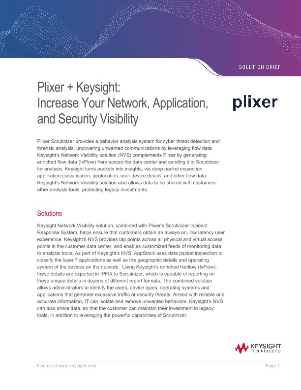Plixer + Keysight: Increase Your Network, Application, and Security ...