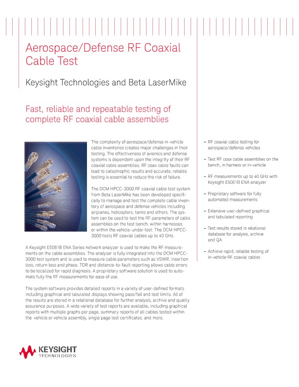 Aerospace/Defense RF Coaxial Cable Test PDF Asset Page | Keysight