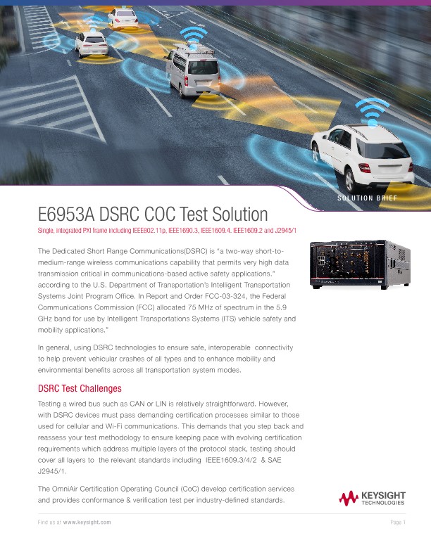 E6953A DSRC COC Test Solution PDF Asset Page | Keysight
