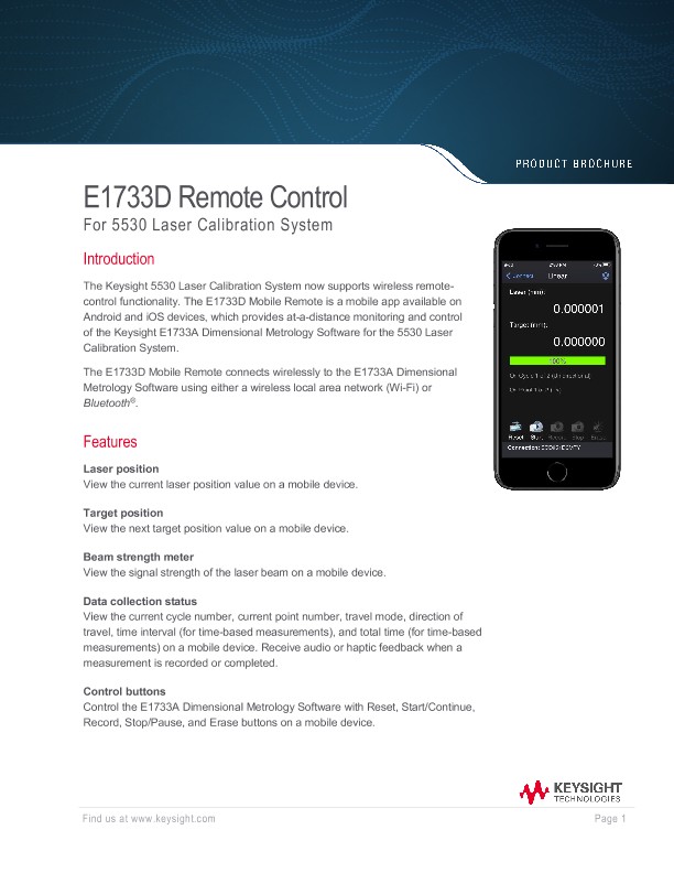 E1733D Remote Control For 5530 Laser Calibration System PDF Asset Page ...