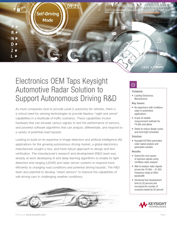 Electronics OEM Taps Keysight Automotive Radar Solution to Support ...