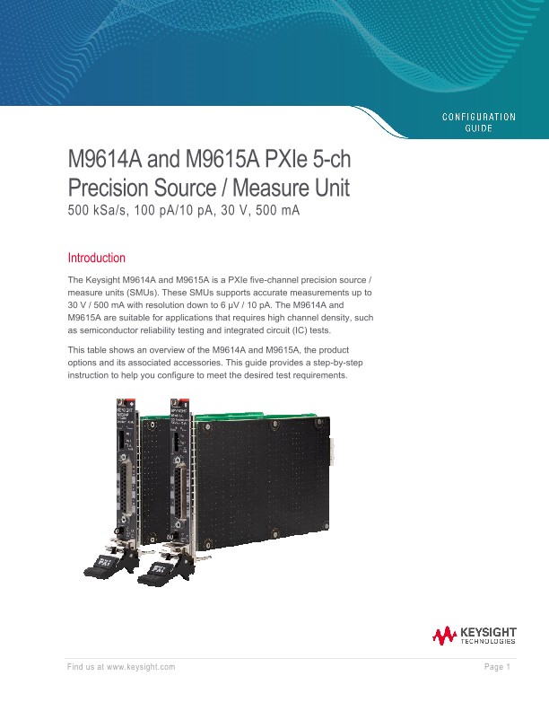 M9614A and M9615A PXIe 5-ch Precision Source/Measure Unit PDF Asset ...
