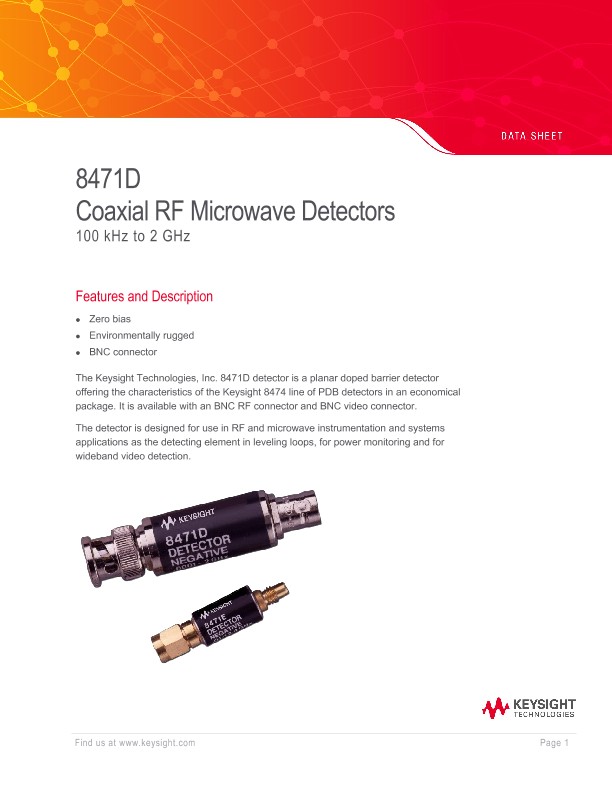 8471D Coaxial RF Microwave Detectors PDF Asset Page | Keysight