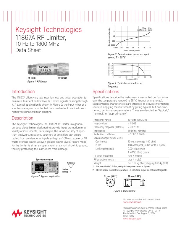 11867A RF Limiter, 10 Hz to 1800 MHz PDF Asset Page | Keysight
