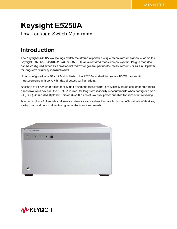 E5250A Low Leakage Switch Mainframe PDF Asset Page | Keysight