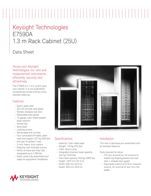E7590A 1.3m Rack Cabinet (25U) PDF Asset Page | Keysight