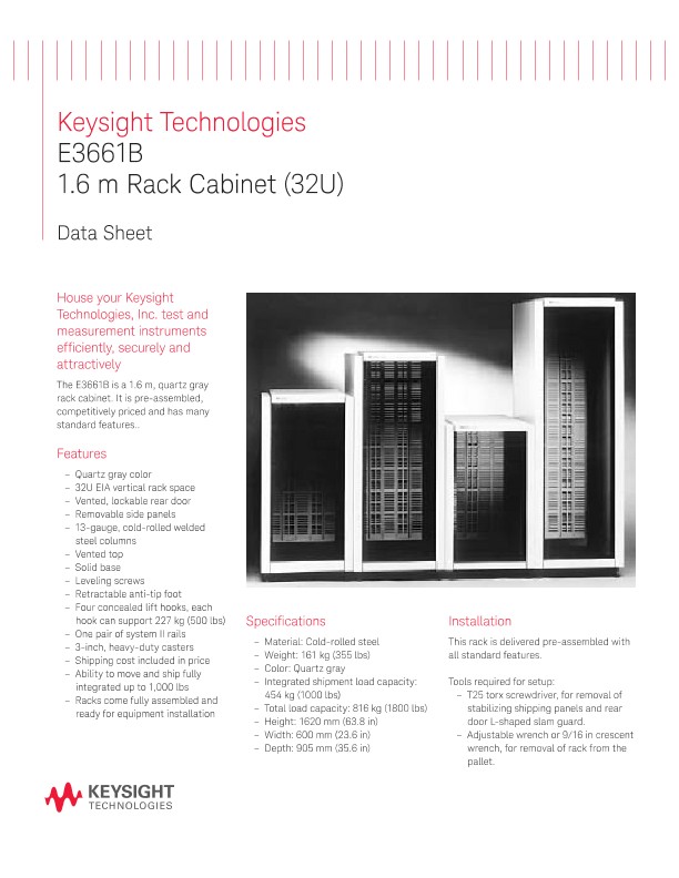 E3661B 1.6m Rack Cabinet (32U) PDF Asset Page | Keysight