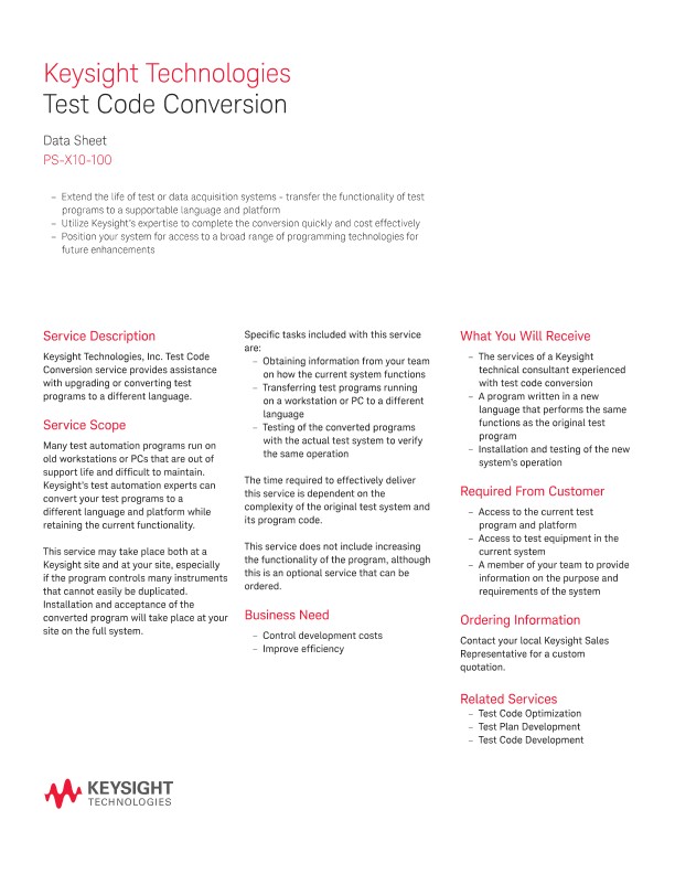 Test Code Conversion PDF Asset Page | Keysight