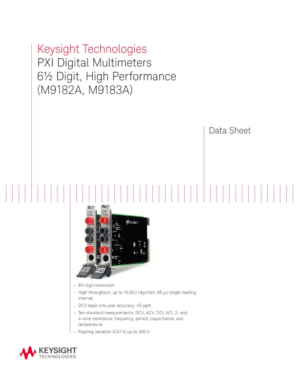 PXI Digital Multimeters, 61/2 Digit, High Performance (M9182A, M9183A ...