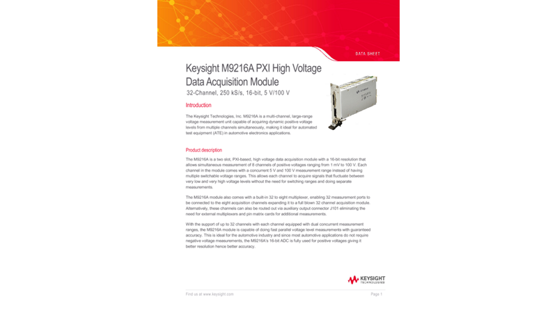 M9216A PXI 32 通道高压数据采集模块 | Keysight