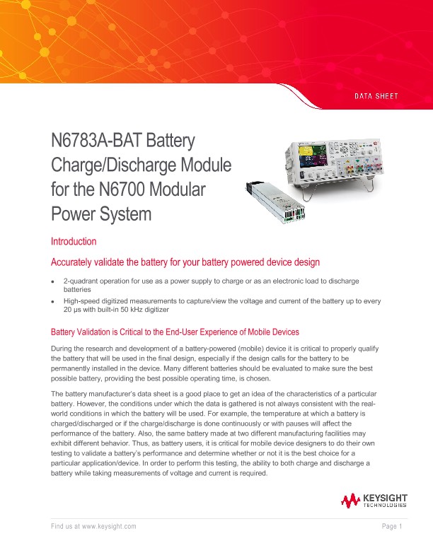 N6783A-BAT Battery Charge/Discharge Module for the N6700 Modular Power ...