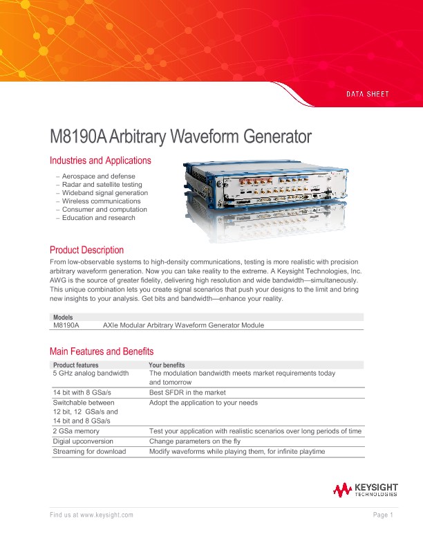 M8190A Arbitrary Waveform Generator PDF Asset Page | Keysight