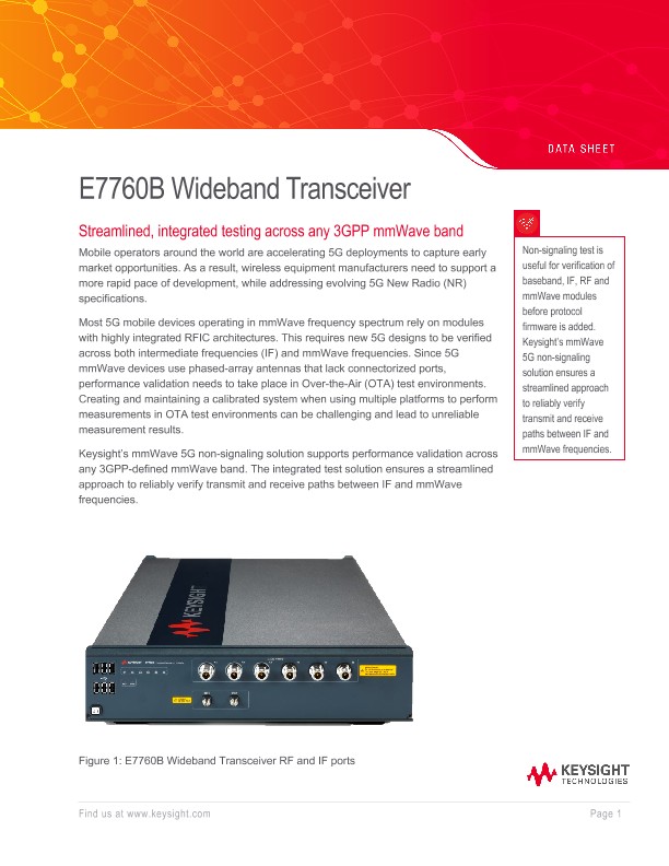 E7760B Wideband Transceiver PDF Asset Page | Keysight