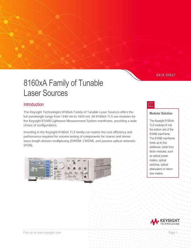 8160xA Family of Tunable Laser Sources PDF Asset Page | Keysight