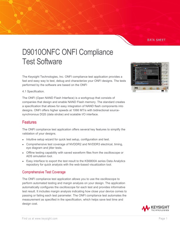 D9010ONFC ONFI Compliance Test Software PDF Asset Page | Keysight