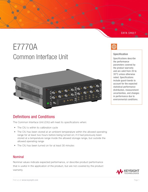 E7770A Common Interface Unit PDF Asset Page | Keysight