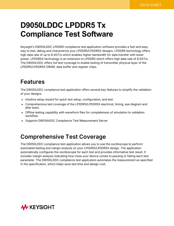 D9050LDDC LPDDR5 Tx Compliance Test Software PDF Asset Page | Keysight