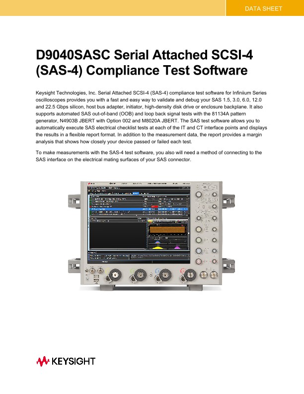 D9040SASC Serial Attached SCSI-4 (SAS-4) Compliance Test Software PDF ...