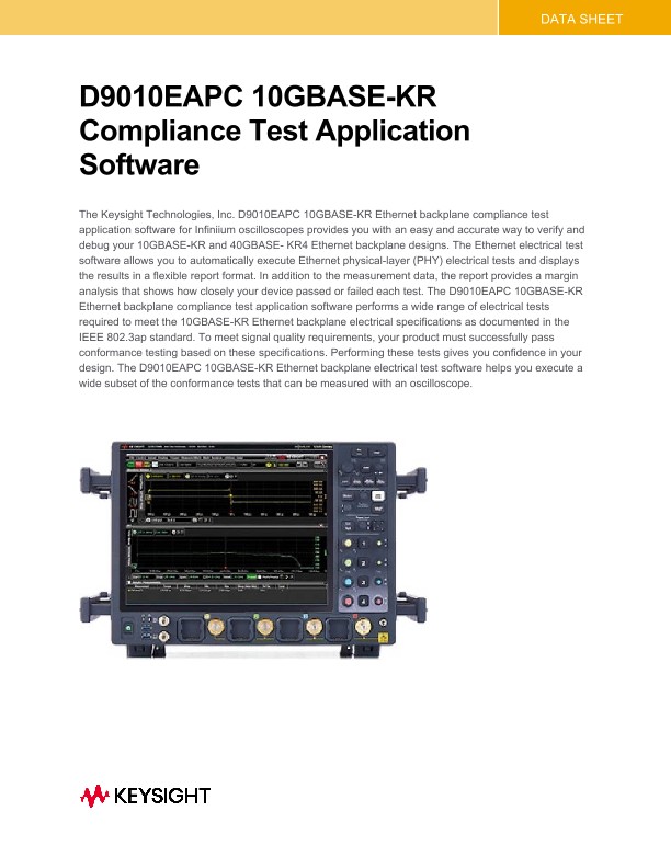 D9010EAPC 10GBASE-KR Compliance Test Application Software PDF Asset ...