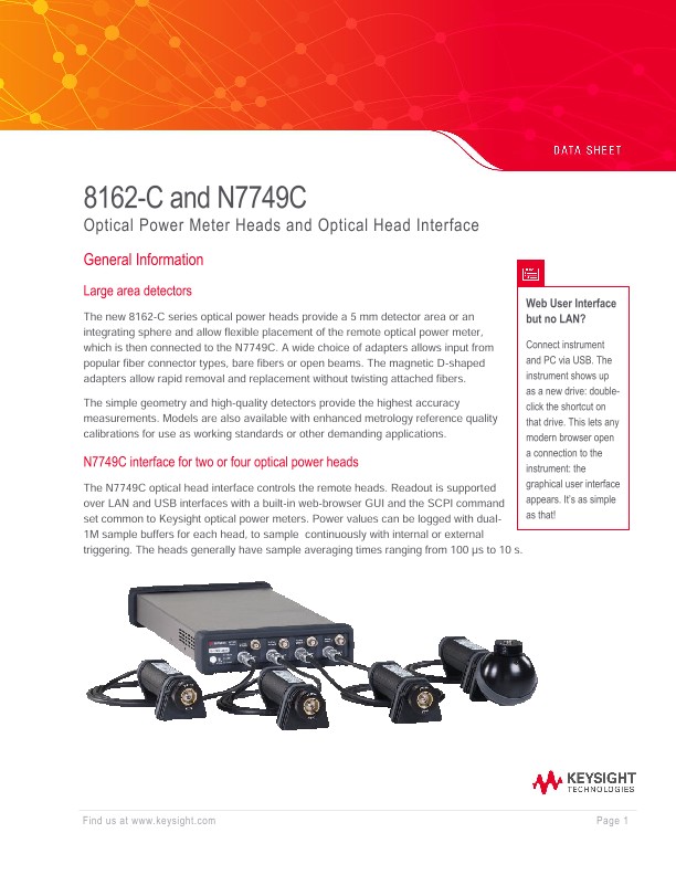 8162-C and N7749C Optical Power Meter Heads and Optical Head Interface ...