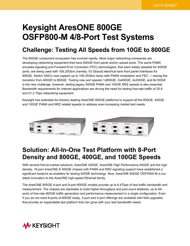 Keysight AresONE 800GE OSFP800-M 4/8-Port Test Systems PDF Asset Page ...