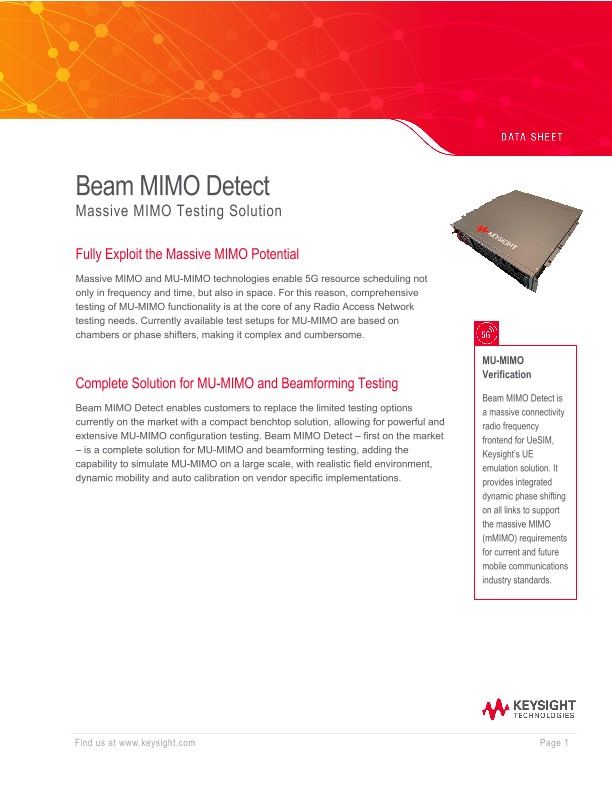 Beam MIMO Detect - Massive MIMO Testing Solution PDF Asset Page | Keysight