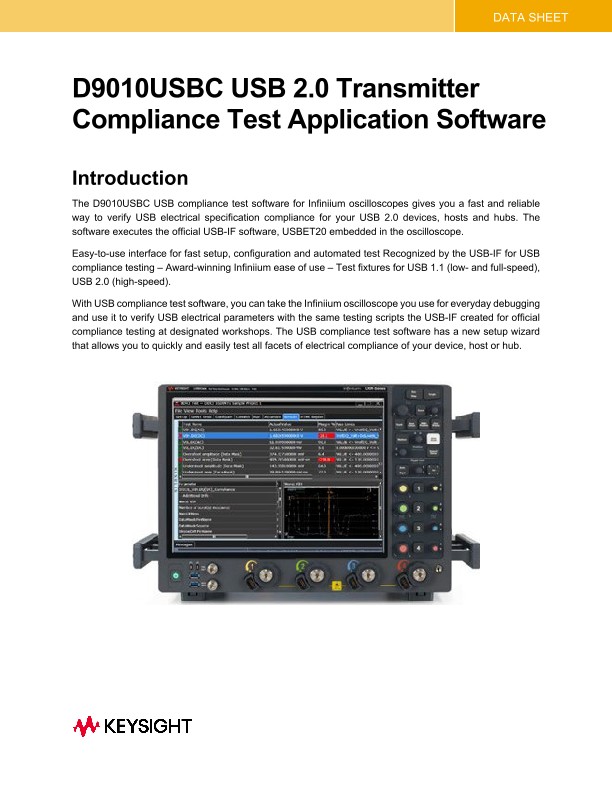 D9010USBC USB 2.0 Transmitter Compliance Test Application Software PDF ...