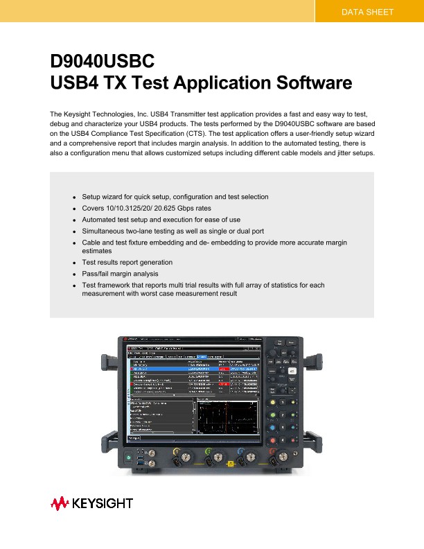 D9040USBC USB4 TX Test Application Software PDF Asset Page | Keysight