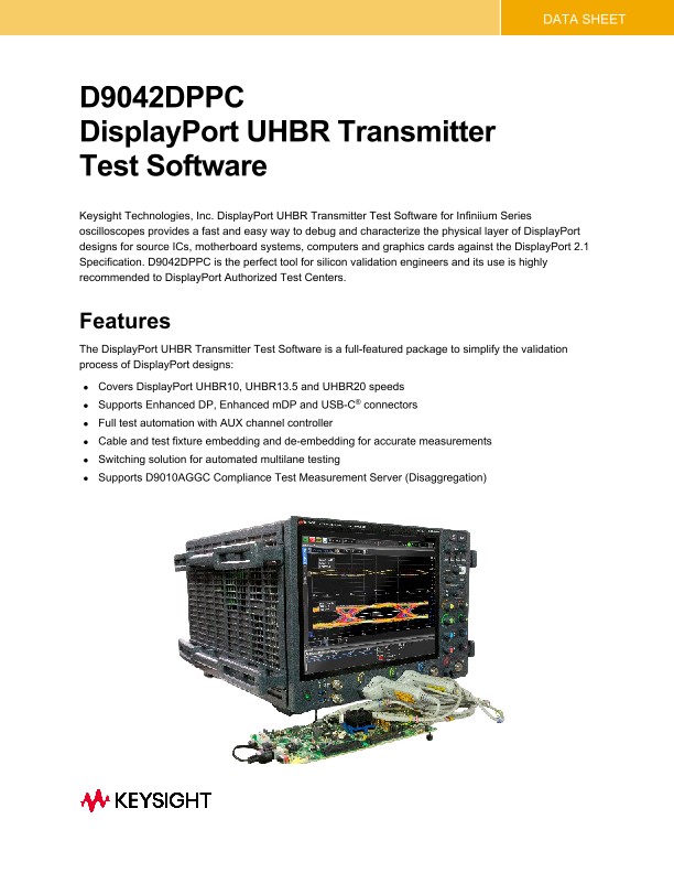 D9042DPPC DisplayPort UHBR Transmitter Test Software PDF Asset Page ...