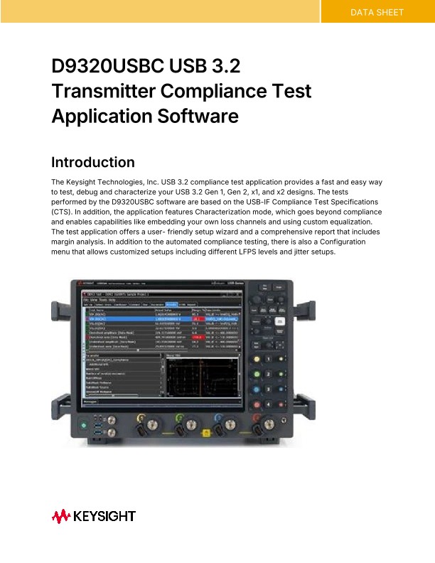 D9320USBC USB 3.2 Transmitter Compliance Test Application Software PDF ...