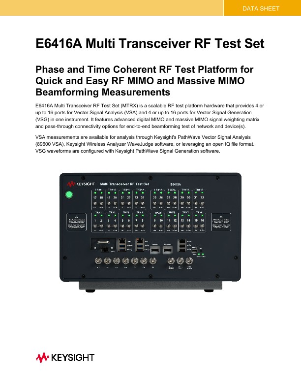 E6416A Multi Transceiver RF Test Set PDF Asset Page | Keysight