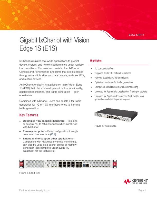 Gigabit IxChariot with Vision Edge 1S (E1S) PDF Asset Page | Keysight