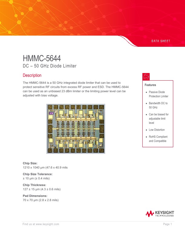 HMMC-5644 – DC - 50 GHz Diode Limiter PDF Asset Page | Keysight