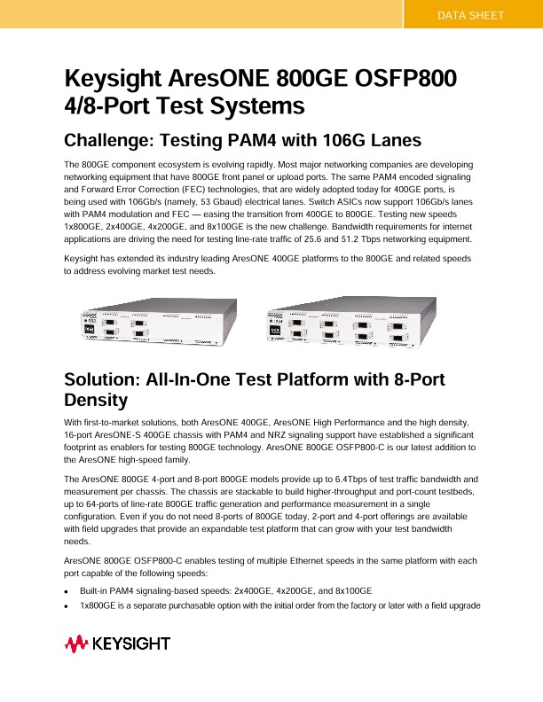Keysight AresONE 800GE OSFP800 4/8-Port Test Systems PDF Asset Page ...