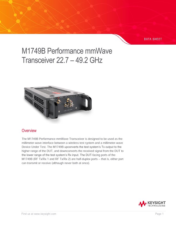 M1749B Performance mmWave Transceiver 22.7 – 49.2 GHz PDF Asset Page ...