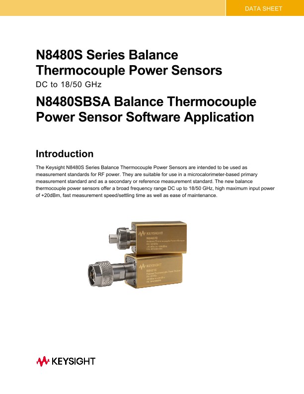 N8480S Series Balance Thermocouple Power Sensors PDF Asset Page | Keysight