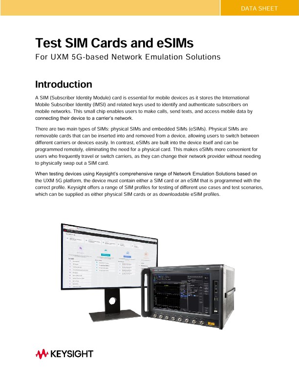 Test SIM Cards and eSIMs PDF Asset Page | Keysight