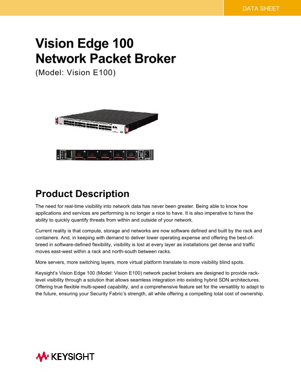 Vision Edge 100 (E100) Network Packet Broker PDF Asset Page | Keysight
