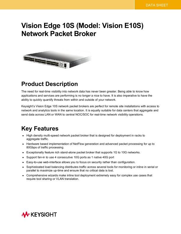 Vision Edge 10S (Model: Vision E10S) Network Packet Broker PDF Asset ...
