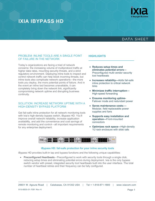 Ixia iBypass HD PDF Asset Page | Keysight