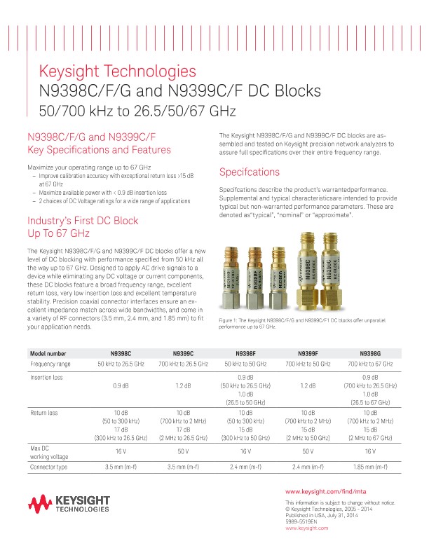 N9398C/F/G and N9399C/F DC Blocks PDF Asset Page | Keysight