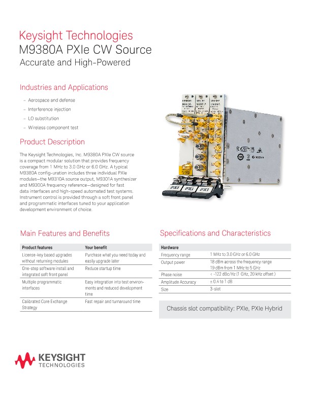 M9380A PXIe CW Source Accurate and High-Powered PDF Asset Page | Keysight