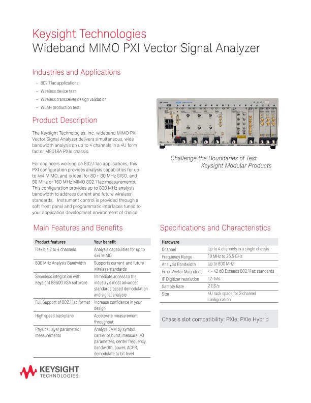 Wideband MIMO PXI Vector Signal Analyzer PDF Asset Page | Keysight
