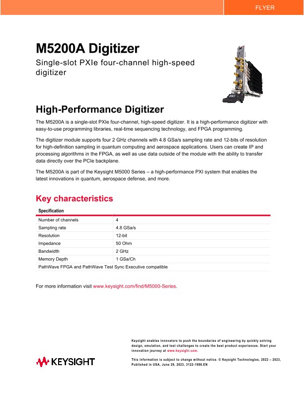 M5200A Digitizer PDF Asset Page | Keysight