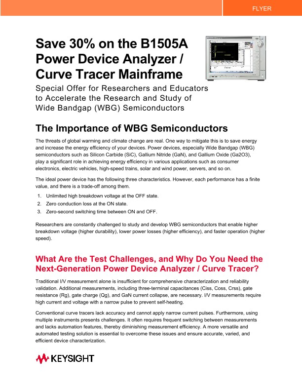 Save Thirty Percent on the B1505A Power Device Analyzer/Curve Tracer ...