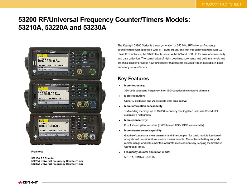 53200 RF/Universal Frequency Counter/Timers Models: 53210A, 53220A and ...