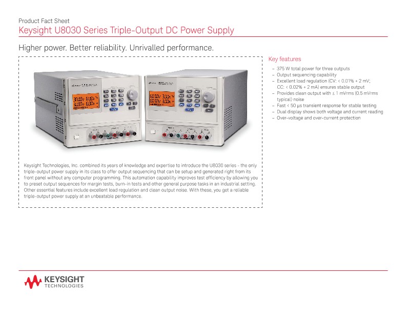 U8030 Series Triple-Output DC Power Supply PDF Asset Page | Keysight